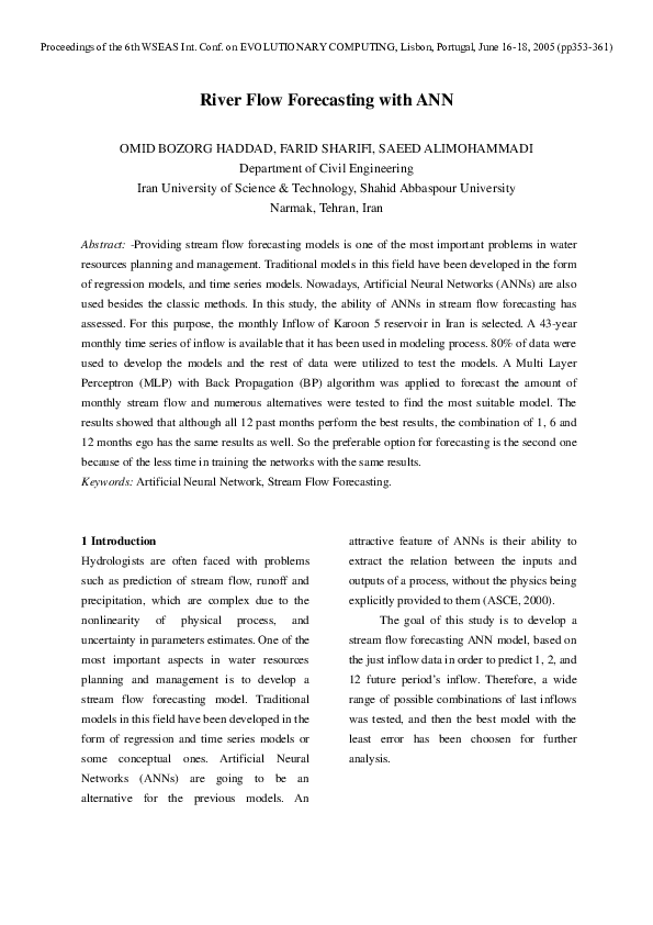(PDF) River Flow Forecasting with ANN