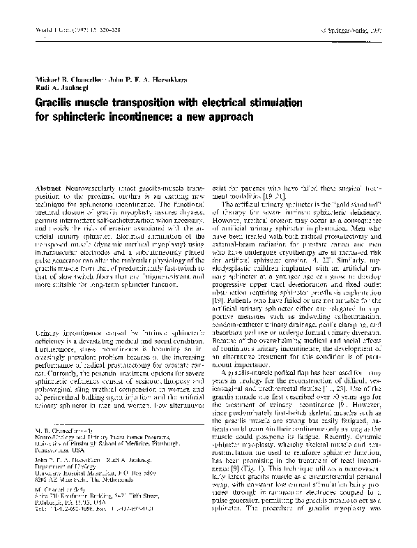 (PDF) Gracilis muscle transposition with electrical stimulation for ...