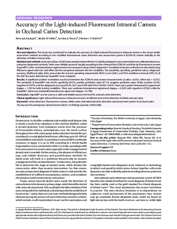 (PDF) Accuracy of the Light-induced Fluorescent Intraoral Camera in ...