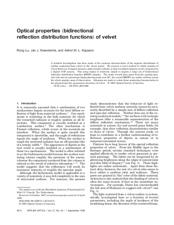 Pdf Optical Properties Bidirectional Reflection Distribution
