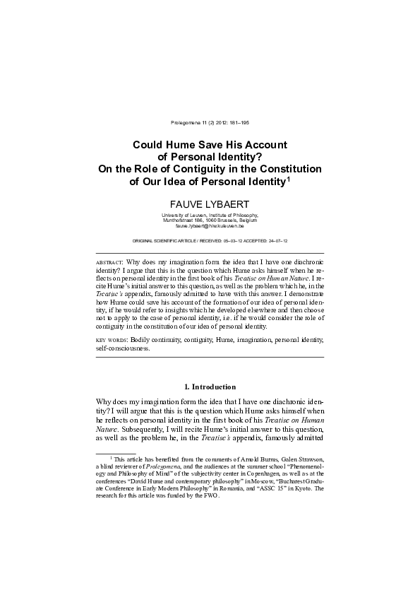 (PDF) Could Hume Save His Account of Personal Identity? On the Role of ...