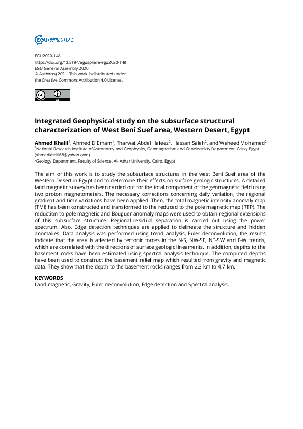 (PDF) Integrated Geophysical study on the subsurface structural characterization of West Beni ...