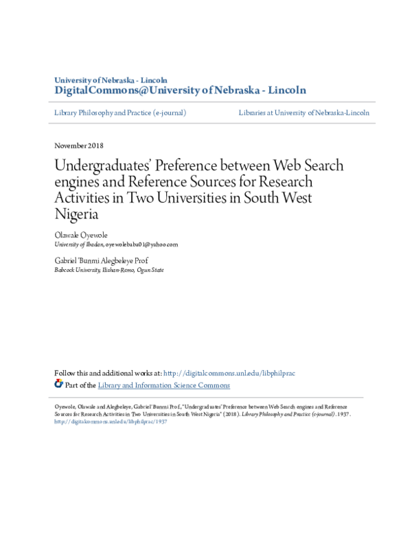 (PDF) Undergraduates' Preference between Web Search Engines and ...