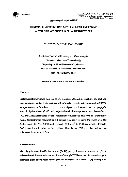(PDF) Surface contamination with PASH, PAH and PCDD/F after fire ...