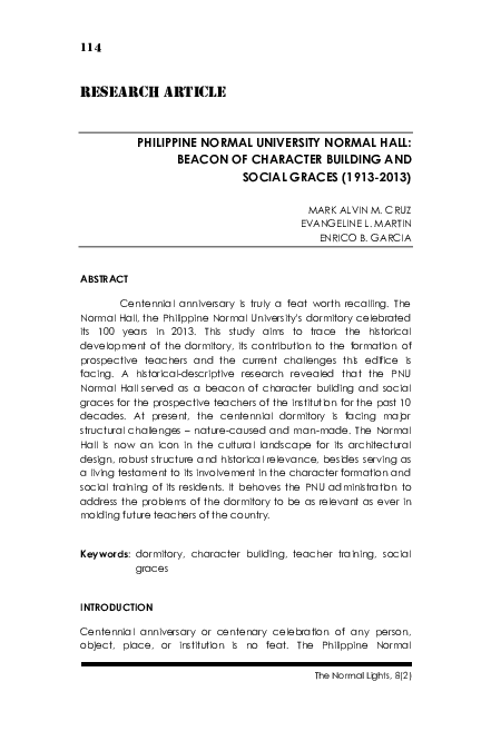 (PDF) Philippine Normal University Normal Hall: Beacon of Character ...