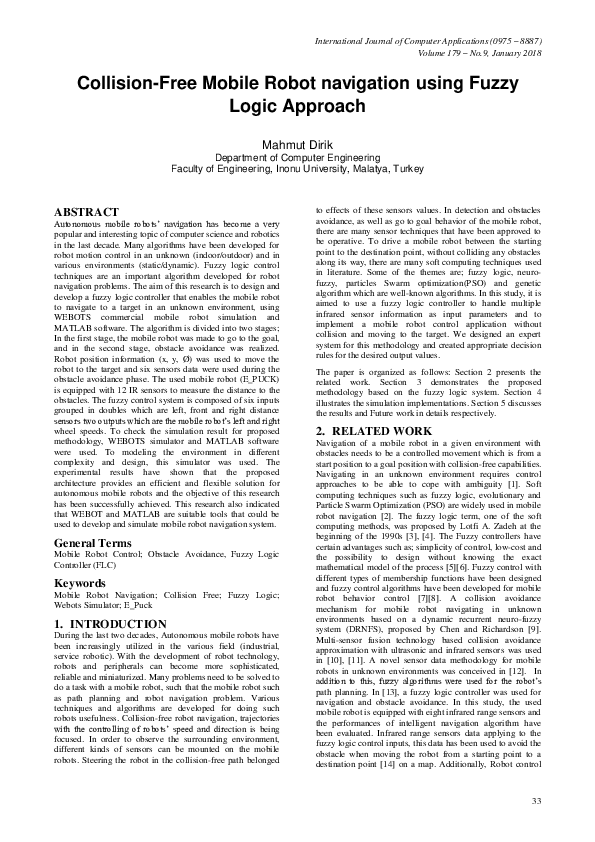 (PDF) Collision-Free Mobile Robot navigation using Fuzzy Logic Approach