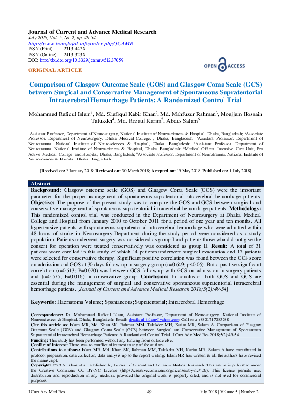 (PDF) Comparison of Glasgow Outcome Scale (GOS) and Glasgow Coma Scale ...