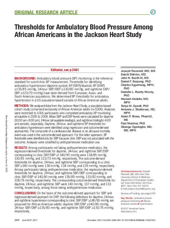 (PDF) Thresholds for Ambulatory Blood Pressure Among African Americans ...