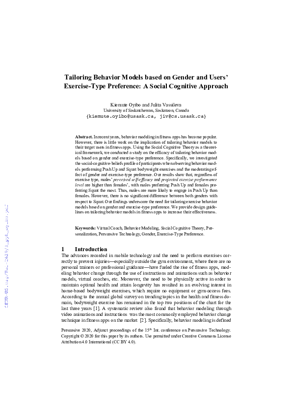 (PDF) Tailoring Behavior Models based on Gender and Users' Exercise ...
