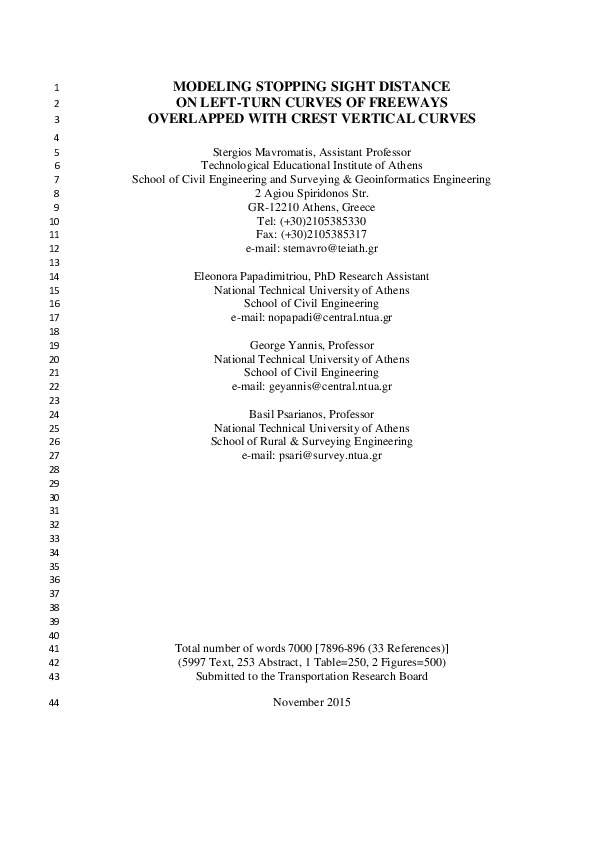 (PDF) Modeling Stopping Sight Distance on Left-Turn Curves of Freeways ...
