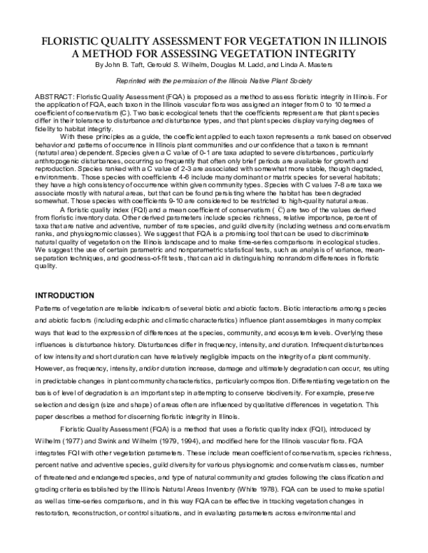 (PDF) Floristic Quality Assessment for Vegetation in Illinois a Method for Assessing Vegetation ...