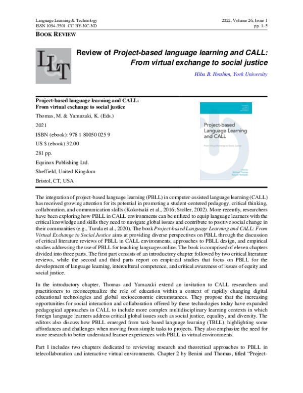(PDF) Review of Project-based language learning and CALL: From virtual ...