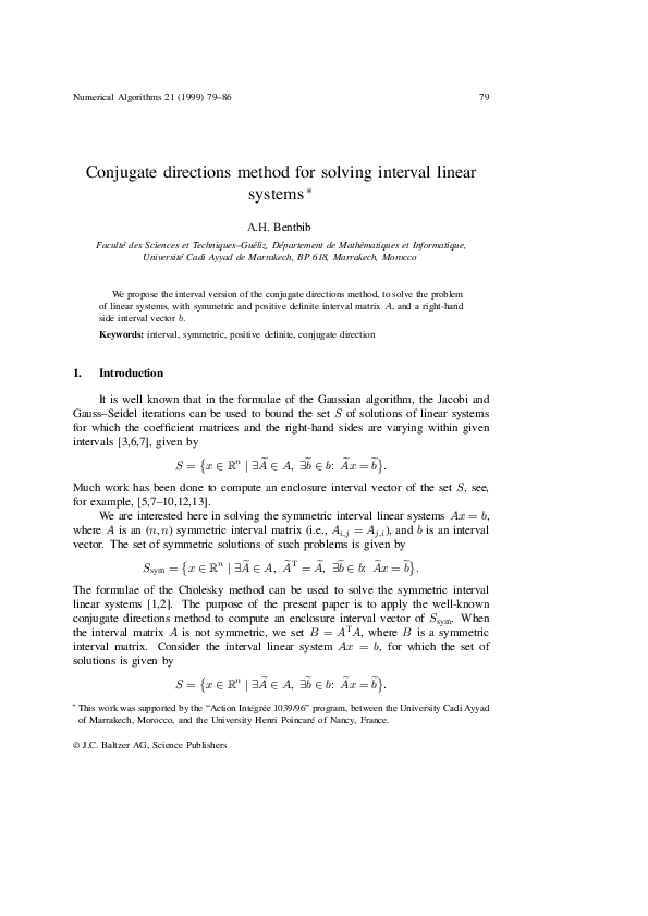 (PDF) Conjugate directions method for solving interval linear systems