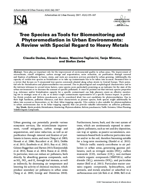 (PDF) Tree Species as Tools for Biomonitoring and Phytoremediation in ...