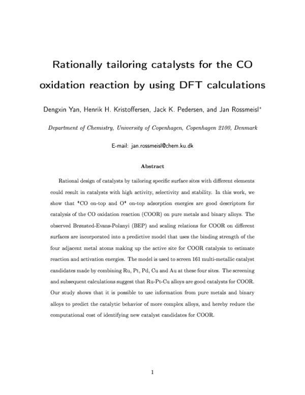 (PDF) Rationally Tailoring Catalysts for the CO Oxidation Reaction by ...