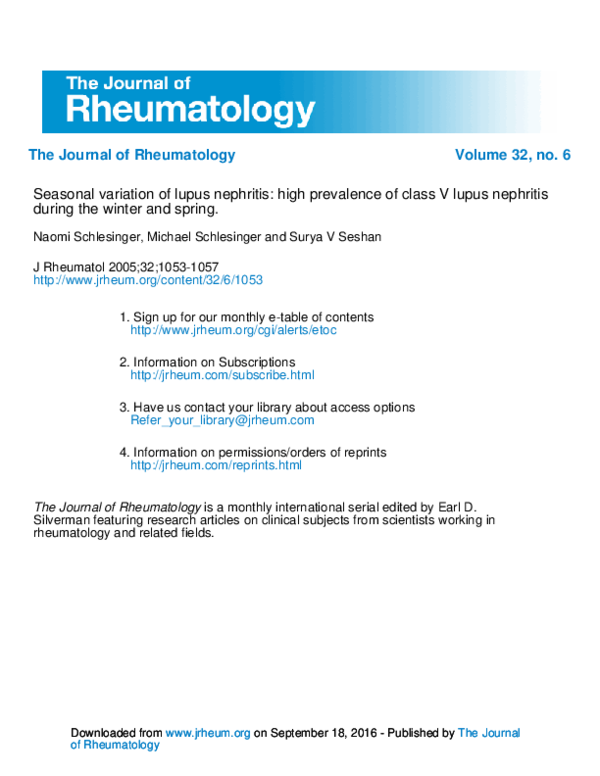 (PDF) Seasonal variation of lupus nephritis: high prevalence of class V ...