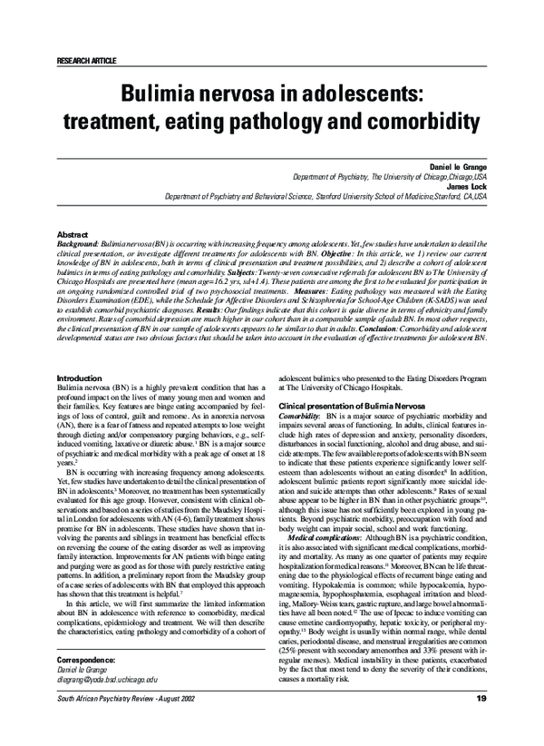 (PDF) Bulimia nervosa in adolescents: treatment, eating pathology and ...
