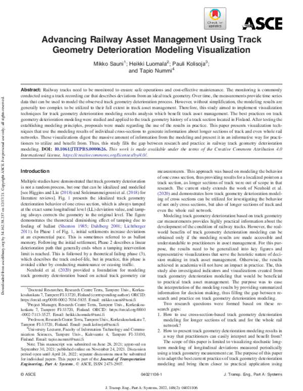 (PDF) Advancing Railway Asset Management Using Track Geometry Deterioration Modeling Visualization