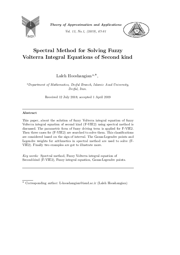 (PDF) Spectral method for Solving Fuzzy Volterra Integral Equations of Second kind