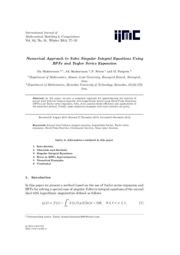 Pdf Numerical Approach To Solve Singular Integral Equations Using