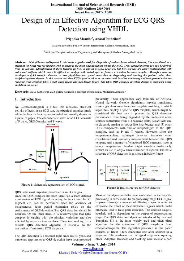 Pdf Design Of An Effective Algorithm For Ecg Qrs Detection Using Vhdl Anand Pathrikar 