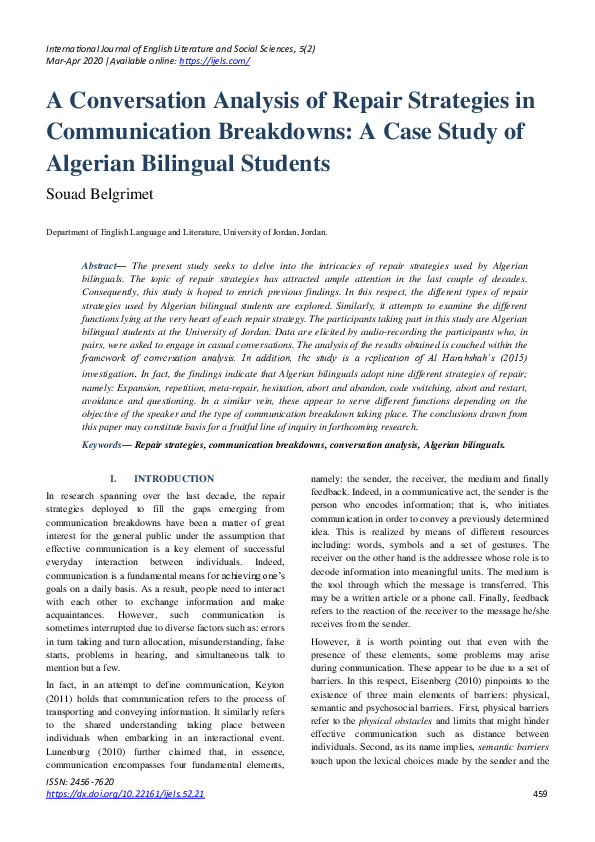 (PDF) A Conversation Analysis of Repair Strategies in Communication ...