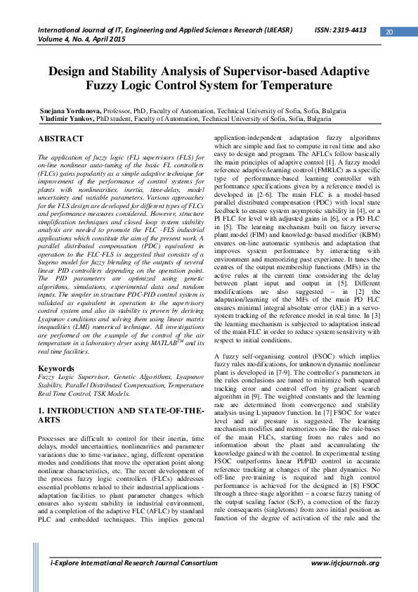 (PDF) Design and Stability Analysis of Supervisor-based Adaptive Fuzzy ...