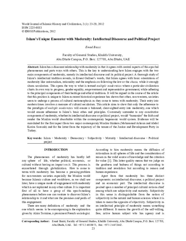 (PDF) Islam's Unique Enounter with Modernity: Intellectual Discourse ...