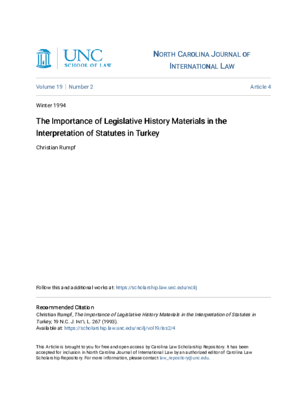 (PDF) The Importance of Legislative History Materials in the ...