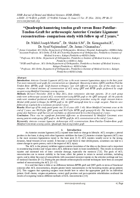 (PDF) “Quadruple hamstring tendon graft versus Bone-Patellar- Tendon-Graft for arthroscopic ...