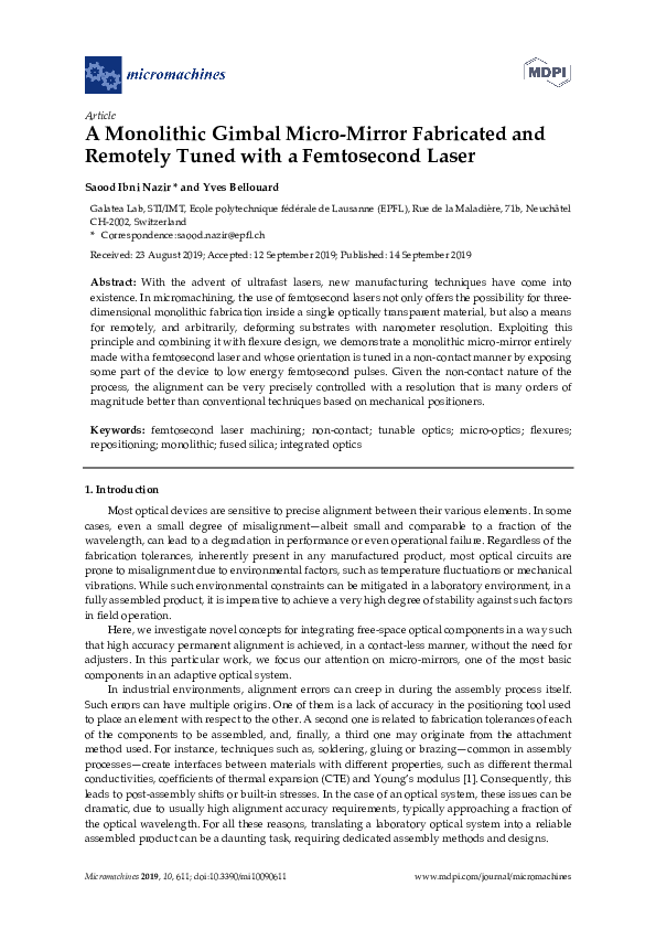 (PDF) A Monolithic Gimbal Micro-Mirror Fabricated and Remotely Tuned ...
