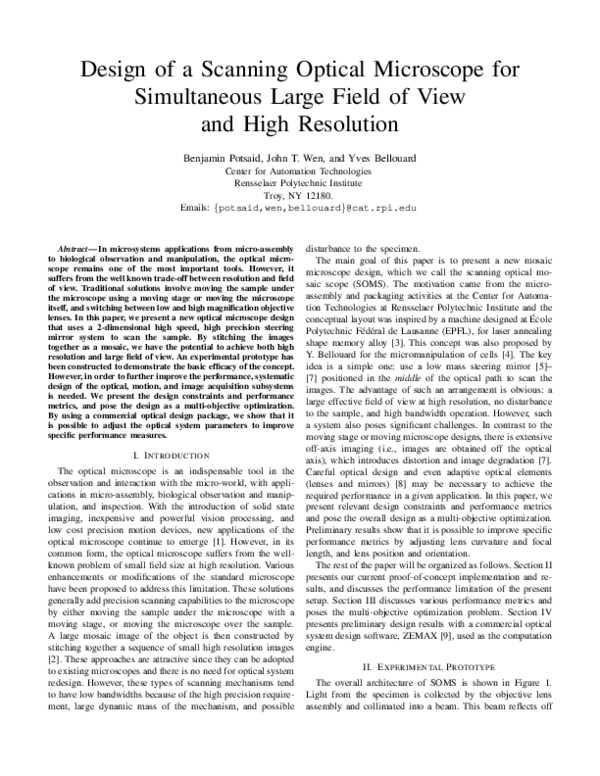 (PDF) Design of a Scanning Optical Microscope for Simultaneous Large Field of View and High ...