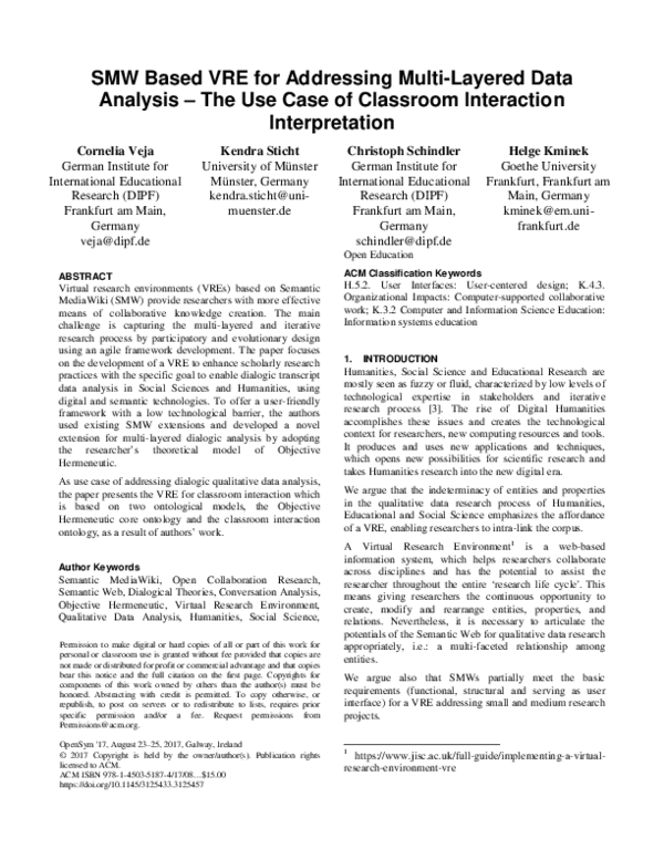 (PDF) SMW Based VRE for Addressing Multi-Layered Data Analysis: The Use Case of Classroom ...