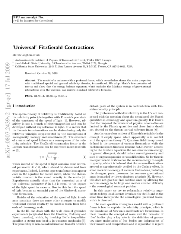 (PDF) ’Universal ’ FitzGerald Contractions