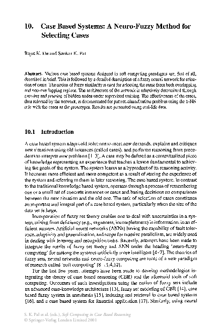 (PDF) Case based systems: a neuro-fuzzy method for selecting cases