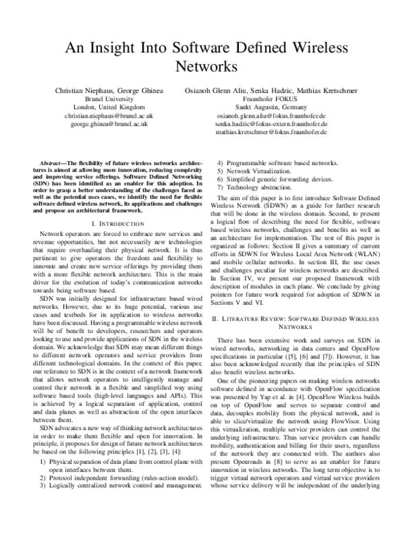 (PDF) An Insight Into Software Defined Wireless Networks
