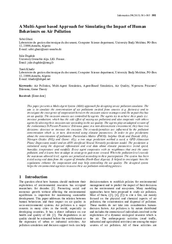 (PDF) A Multi-Agent based Approach for Simulating the Impact of Human Behaviours on Air Pollution