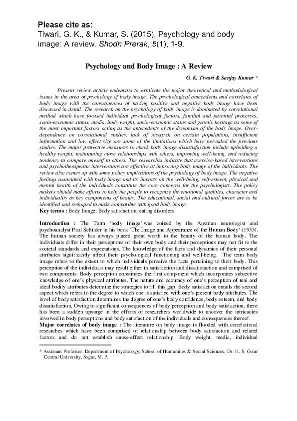 (PDF) Psychology and Body Image : A Review