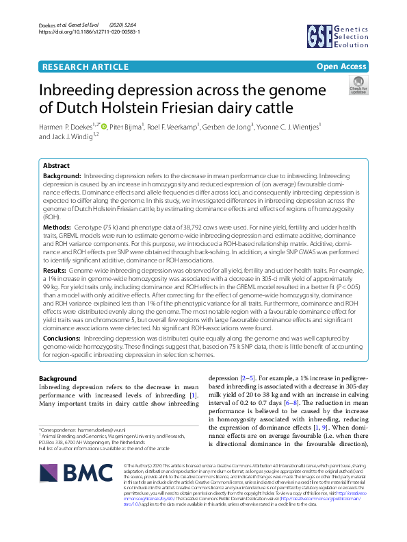 (PDF) Inbreeding depression across the genome of Dutch Holstein ...