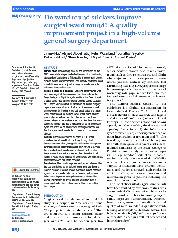 (PDF) Do ward round stickers improve surgical ward round? A quality ...