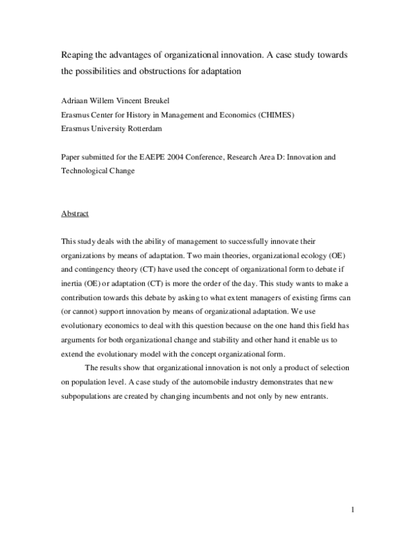 (PDF) Reaping the advantages of organizational innovation. A case study ...