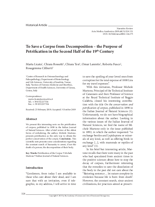 (PDF) To Save a Corpse from Decomposition – the Purpose of ...