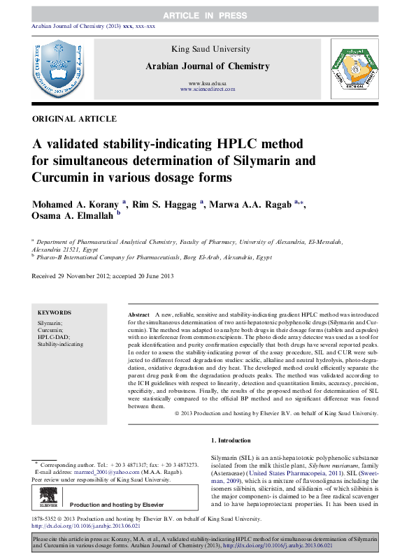 (PDF) A validated stability-indicating HPLC method for simultaneous determination of Silymarin ...