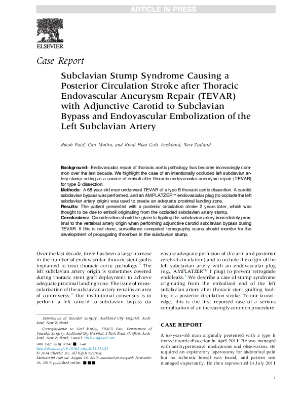 (PDF) Subclavian Stump Syndrome Causing a Posterior Circulation Stroke ...