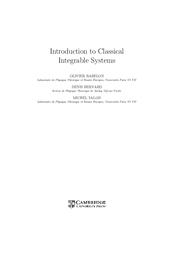 (PDF) Introduction to classical integrable systems