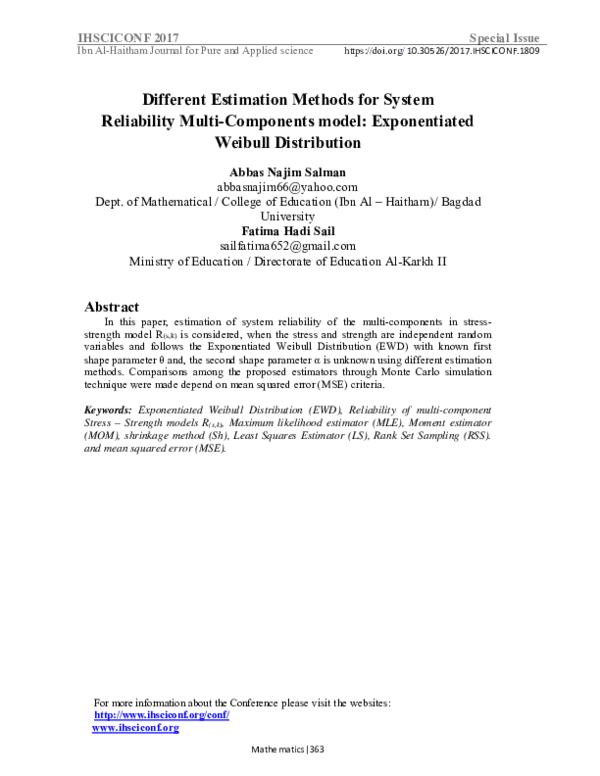 Pdf Different Estimation Methods For System Reliability Multi Components Model Exponentiated
