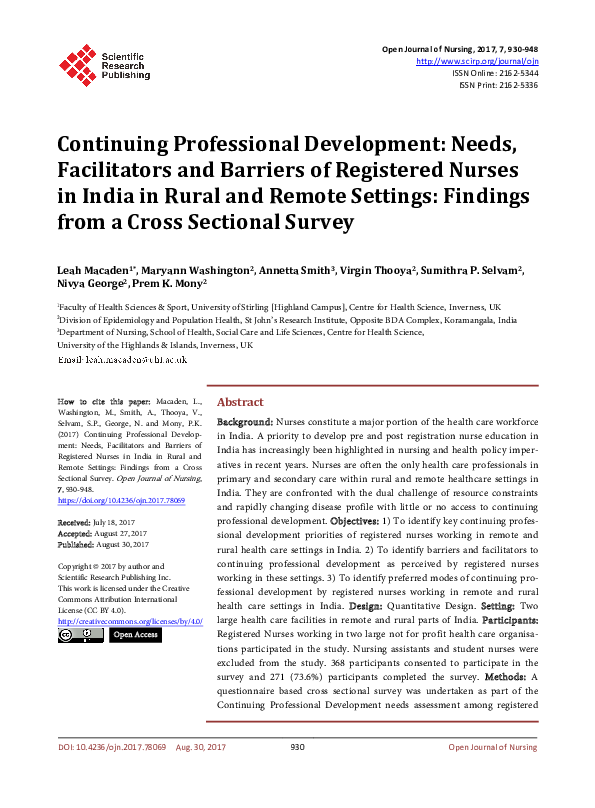 (PDF) Continuing Professional Development: Needs, Facilitators and ...