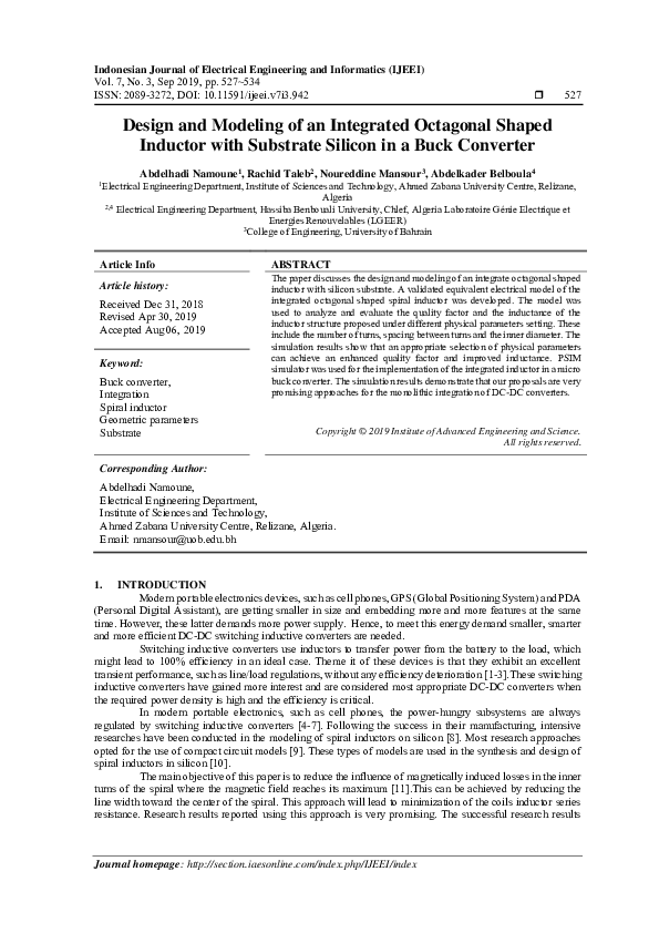 (PDF) Design and modeling of integrated octagonal shape inductor with ...