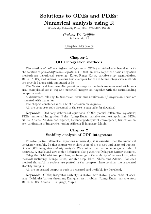 (PDF) Solutions to ODEs and PDEs : Numerical analysis using