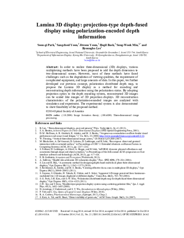 (PDF) Lamina 3D display: projection-type depth-fused display using ...